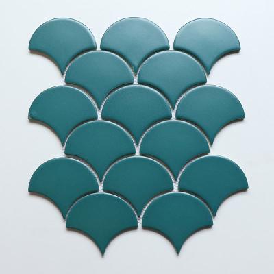 China Living Room Background Decoration Tile Fan Shape Glazed Porcelain Mosaic for sale