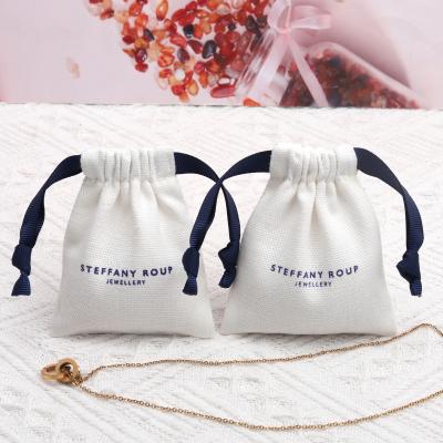 China Satin Ribbon String Jewelry Dust Bag White Customized 8x10cm for sale