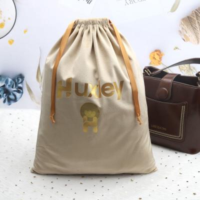 China Beige Velvet Soft Drawstring Dust Proof Bag Costom Logo For Handbag for sale