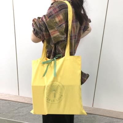 China Cotton Linen Tote Shopping Bag Yellow Green String Custom Logo Printing 35x45cm for sale