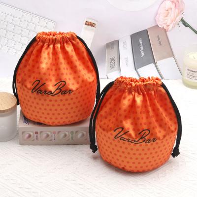 China Round Bottom Gift Drawstring Satin Bag Digital Full Printing Customized for sale