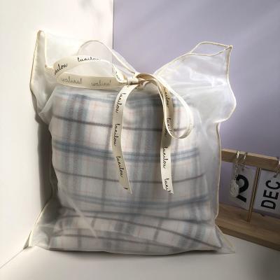 China Printing Clothes Packaging Bag Cream Organza Envelope Dust Bag with Ribbon for sale
