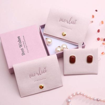 China Pink Envelope Microfiber Jewelry Bag 10x8CM with Button Closure Emboss Logo for sale
