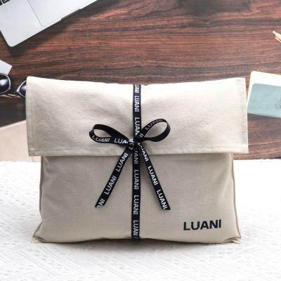 China Flap Canvas Envelope Pouch Clothes Packaging Custom Logo With Ribbon for sale