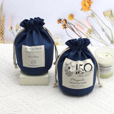 China Round Bottom Drawstring Jute Bag Custom Logo Printed Gift Pouch Dustproof for sale