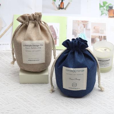 China Round Bottom Natural Linen Drawstring Jute Bag Small Gift Candle packing OEM for sale