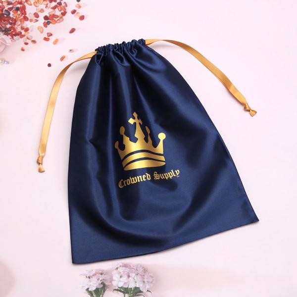 Quality Blue Satin Drawstring Storage Bag Silk Gift Packaging Reusable Custom Logo for sale
