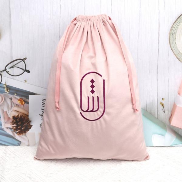 Quality Custom Logo Printed Large Pink Velvet Shoe Wallet Handbag Packaging Drawstring Bag Dust Pouch for sale