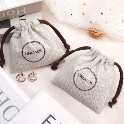 China Natural Herringbone Packing Perfume Custom Logo Printed Cotton Twill Drawstring Gift Pouch for sale