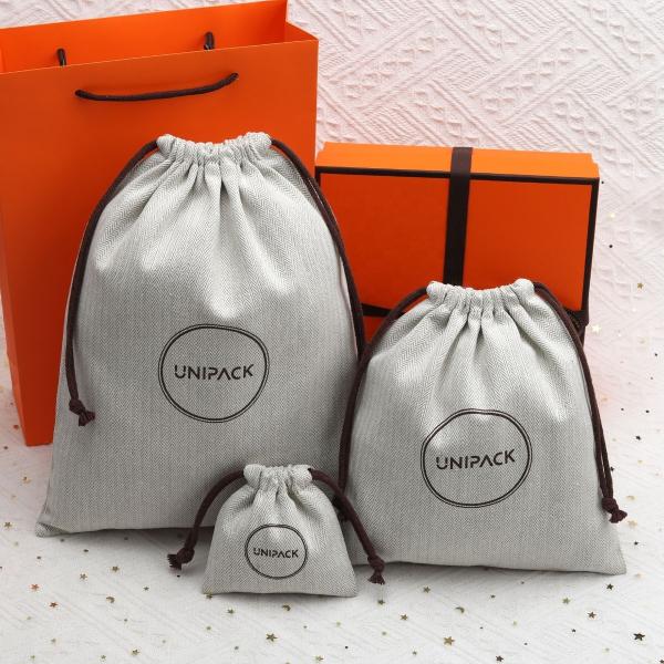 Quality Herringbone Cotton Drawstring Dust Bag Custom Logo for Handbag Wallet Packing for sale