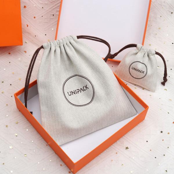 Quality Herringbone Cotton Drawstring Dust Bag Custom Logo for Handbag Wallet Packing for sale