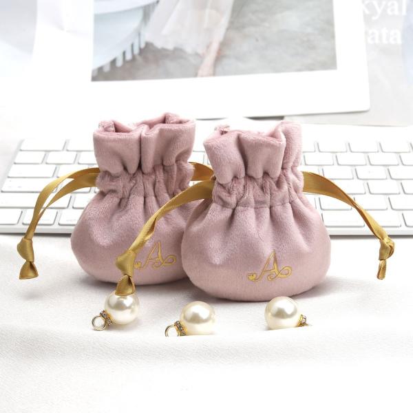 Quality Small Pink Bracelet Velvet Drawstring Bag Luxury Velvet Jewelry Pouch for sale
