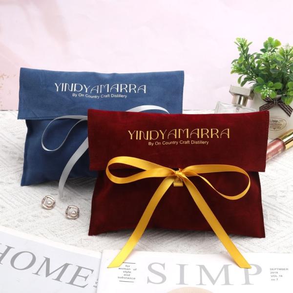 Quality Custom Logo Printed Velvet Suede Envelope Pouch With Flap Cosmetic Jewelry Packing Bag for sale