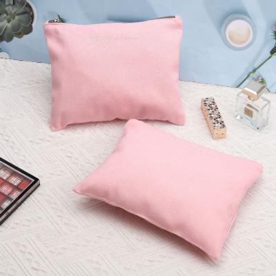 China Custom Logo Printed Pink Canvas Zipper Cosmetic Makeup Bag Organic Cotton Canvas Bag for sale