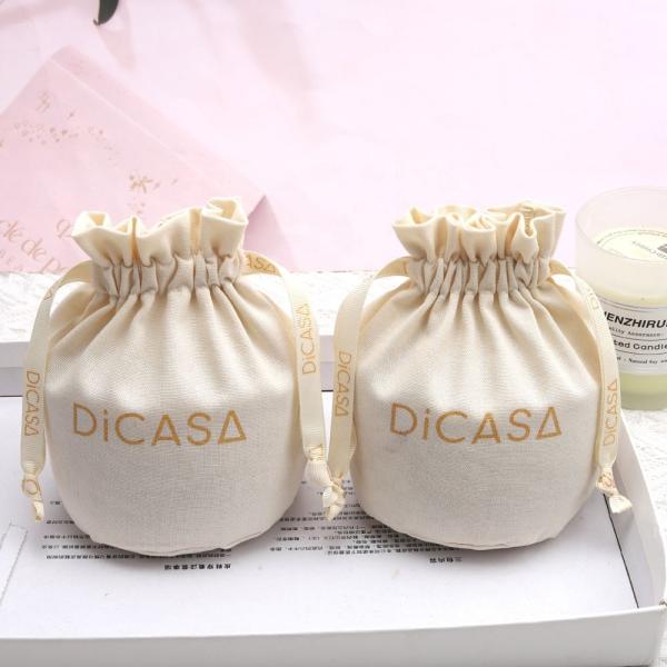 Quality Natural Cotton Linen Drawstring Dust Bag Custom Logo Printing with Round Bottom for sale