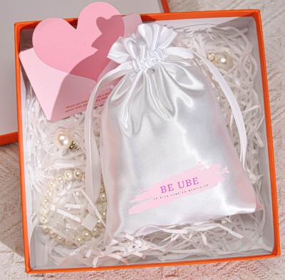 China Custom Logo Satin Perfume Hair Bundles Packing Pouch High End Satin Drawstring Packing Bag for sale