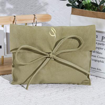China Personalized Suede Envelope Gift Bag With Logo High End Suede Flap Packaging Pouch for sale