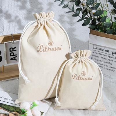 China Eco Friendly Beige Cotton Linen Drawstring Dust Bag Custom Screen Logo Cotton Linen Drawstring Pouch for sale