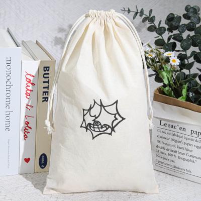 China Beige Muslin Cotton Skincare Storage Drawstring Pouch Custom Logo Printing 100% Cotton Drawstring Dust Bag for sale