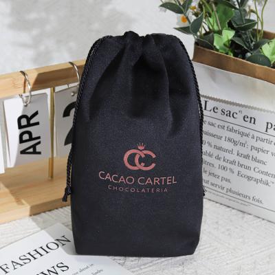China Luxury Square Bottom Velvet Drawstring Storage Bag Custom Logo Printing Black Velvet Skincare Drawstring Pouch for sale