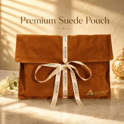 China Luxury Brown Suede Apparel Packaging Envelope Pouch With Ribbon Custom Logo Printing Velvet Envelope Clothing Dust Pouch With Satin Lining for sale