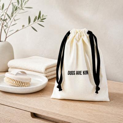 China Custom Printed Cotton Linen Drawstring Pouch With Black Cord Reusable Gift Bag For Pet Products Event Packaging Wholesale OEM for sale