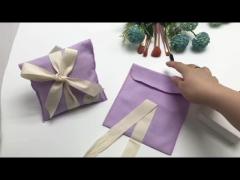 Cotton Canvas Enevelope Bag with Ribbon Bow Logo Printing for Jewelry Perfume Pouch Dust Packaging