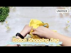 cotton linen tote shopping bag yellow green string custom logo printing 35x45cm