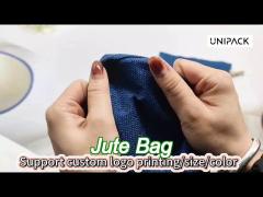 round bottom drawstring jute bag dark blue candle packing custom logo with label