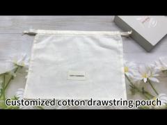 custom muslin cotton drawstring pouch with fabric label