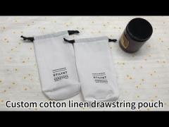 round bottom white cotton linen drawstring pouch