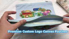 blue cotton canvas zipper pouch with hot transfer pattern
