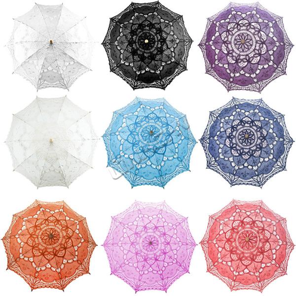 Quality Popular Lace Parasol with Wooden Handle Promotional Party Supplies for Brides for sale