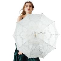 Quality Elegant Wedding Lace Parasol with Wooden Handle Promotional Party Supplies for for sale