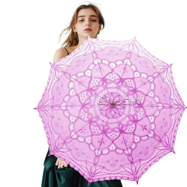Quality Elegant Wooden handle Wedding Umbrella Lace folding wooden parasol for party for sale