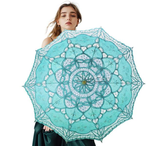 Quality Elegant Wooden handle Wedding Umbrella Lace folding wooden parasol for party for sale