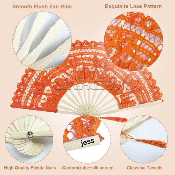 Quality New Fashion Bamboo Hand Fan Lace Printed Chinese Folding Fan for Weddings & for sale