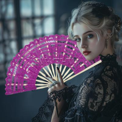 China Wholesale Perfect for Outdoor Wedding Bridal Fans Bamboo Crafts Folding Fan Wedding Favors Lace Hand Fans for sale