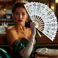 Quality High Quality 27cm Custom Lace Wedding Hand Fans with Bamboo Handle for sale
