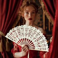 Quality New Arrival 27cm Luxury Bamboo Folding Lace Fans for Bride Decoration for sale