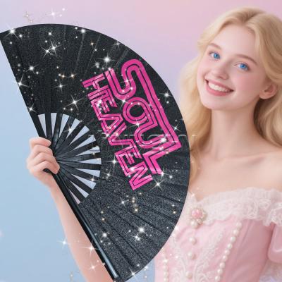 China 13 Inch Large Handheld Foldable Dance Fans Customizable Sublimation on Bamboo with Loud Popping Sound for Line Dancing for sale