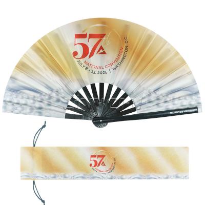 China 2025 Wholesale Big Clack Large Rave Personalized Custom Printed Logo Bamboo Hand Fan for sale