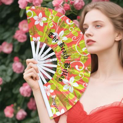China Custom Printed Large 33 cm Portable Painted Design Rave Bamboo Folding Hand Fan for Music Performance Festivals and Parties for sale