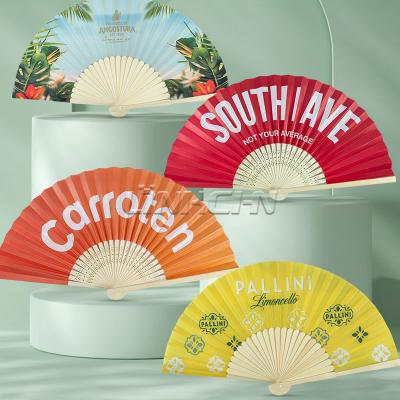 China Custom Logo Decorative Traditional Folding Chinese Hand Fan Durable Bamboo with Silk Cloth Painted Technique Souvenir for sale