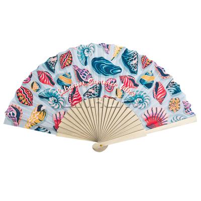 China Customized 23 cm Wooden Hand Fan with Spanish Printed Model Pattern Colourful Painted Wedding Favors Bulk Abanico De Mano for sale