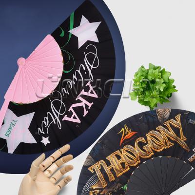 China Wholesale Custom Printed Plastic Nylon Accordion Hand Fan for sale