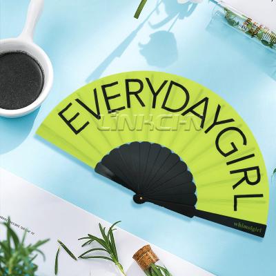 China Wholesale Custom Printed Plastic Nylon Accordion Hand Fan for sale