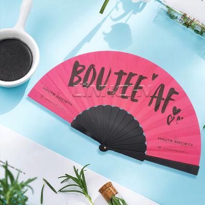 China Wholesale Custom Printed Plastic Nylon Accordion Hand Fan for sale
