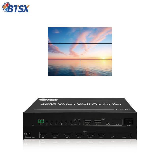 The BIT-VWC-106 is a professional 6-screen video wall processor supporting 3840x2400@60Hz and 5760x2160@30Hz, ideal for command centers, digital signage, and exhibitions.