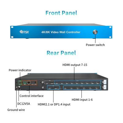 중국 8K 1 in 15 출력 멀티 화면 콘텐츠 디스플레이 픽셀-픽셀 스플라이싱 멀티 화면 뷰어 4x3 5x3 6x2 멀티 모니터 스플리터 판매용